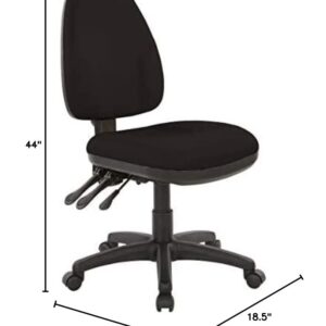 Office Star Ergonomic Dual Function Office Task Chair with Adjustable Padded Back and Built-in Lumbar Support, Armless, Dillon Black Fabric