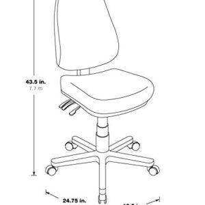 Office Star Ergonomic Dual Function Office Task Chair with Adjustable Padded Back and Built-in Lumbar Support, Armless, Dillon Black Fabric