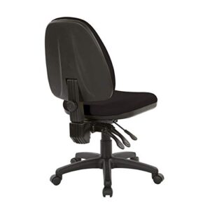 Office Star Ergonomic Dual Function Office Task Chair with Adjustable Padded Back and Built-in Lumbar Support, Armless, Dillon Black Fabric