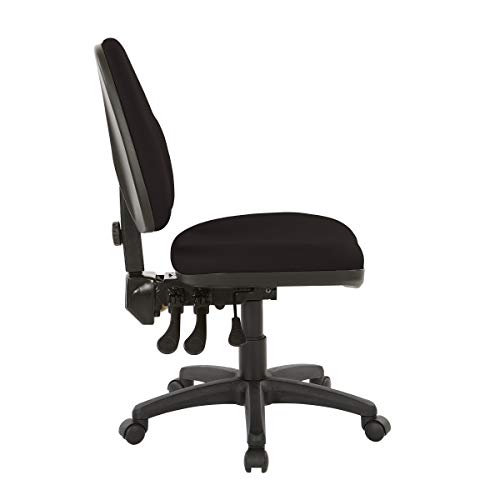 Office Star Ergonomic Dual Function Office Task Chair with Adjustable Padded Back and Built-in Lumbar Support, Armless, Dillon Black Fabric