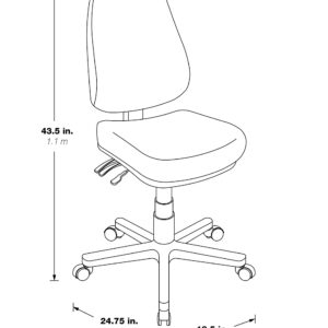 Office Star Ergonomic Dual Function Office Task Chair with Adjustable Padded Back and Built-in Lumbar Support, Armless, Dillon Stratus Fabric