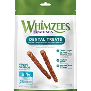 WHIMZEES Natural Grain Free Daily Dental Long Lasting Dog Treats, Veggie Sausage, Small, Bag of 28