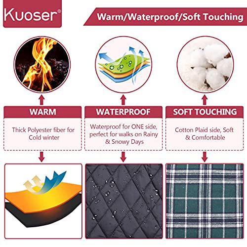 Kuoser Warm Dog Coat, Reversible Dog Jacket Waterproof Dog Winter Coat British Style Plaid Dog Clothes Pet Dog Cold Weather Coats Cozy Snow Jacket Vest for Small Medium Large Dogs Green M