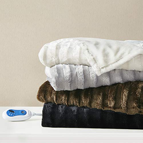 Beautyrest Duke Blanket Luxury Oversize Electric Throw Premium Soft Cozy Brushed Long Faux Fur for Bed, Couch with 3 Heat Setting Controller, Auto Shut-Off Function, Champagne, 50 in x 70 in