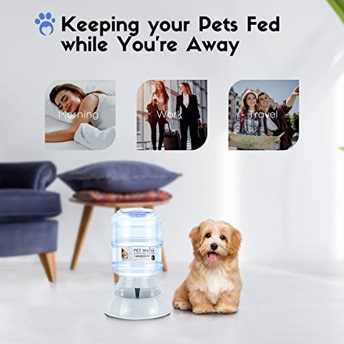 Flexzion Automatic Dog Water Bowl Dispenser for Cat Pet Animal (1 Gallon Dispener Water Jug) - Gravity Feeder Auto Replenish Waterer Drinking Bowl Fountain Bottle Dish Stand