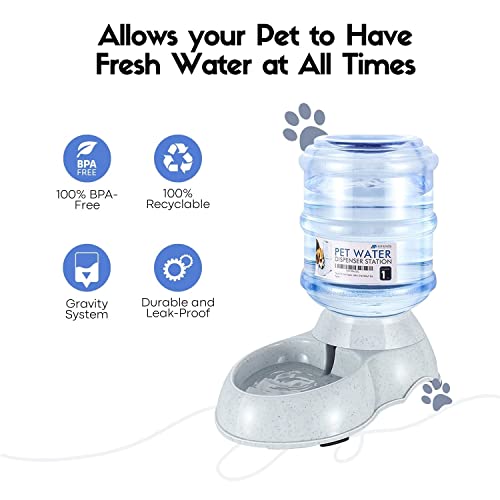 Flexzion Automatic Dog Water Bowl Dispenser for Cat Pet Animal (1 Gallon Dispener Water Jug) - Gravity Feeder Auto Replenish Waterer Drinking Bowl Fountain Bottle Dish Stand