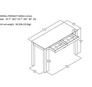 Ameriwood Home Parsons Xl Desk with 2 Drawers, White