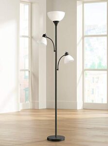 360 lighting bingham modern torchiere standing floor lamp 71 1/2" tall black metal 3-light white shade decor for living room reading house bedroom home office house