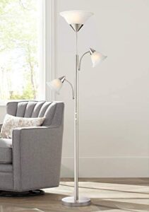 360 lighting jordan modern tree torchiere floor lamp standing 3-light 71 1/2" tall brushed nickel silver alabaster glass shades decor for living room reading house bedroom office