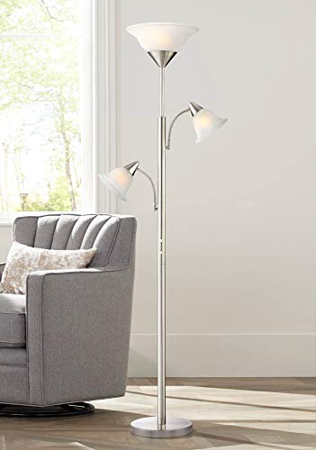 360 Lighting Jordan Modern Tree Torchiere Floor Lamp Standing 3-Light 71 1/2" Tall Brushed Nickel Silver Alabaster Glass Shades Decor for Living Room Reading House Bedroom Office