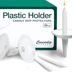 Concordia Supply 4.25" Candlelight Service Candles with Plastic Candle Holders (Set of 100) - Convenient for Memorial Candles, Congregational Candles, Christmas Eve Candles, Shabbat Candles