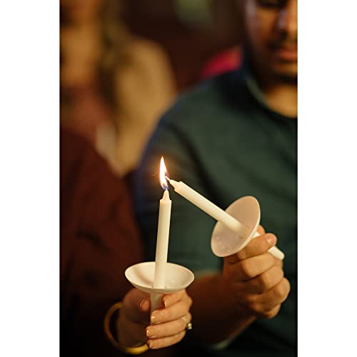 Concordia Supply 4.25" Candlelight Service Candles with Plastic Candle Holders (Set of 100) - Convenient for Memorial Candles, Congregational Candles, Christmas Eve Candles, Shabbat Candles