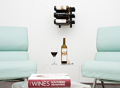 VintageView W Series (1 Ft) - 9 Bottle Wall Mounted Wine Rack (Satin Black) Stylish Modern Wine Storage with Label Forward Design