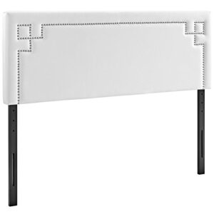 modway josie faux leather upholstered queen headboard in white with nailhead accents