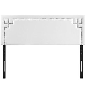 Modway Josie Faux Leather Upholstered Queen Headboard in White with Nailhead Accents