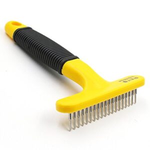 pet republique dog dematting comb rake – undercoat mat brush - knot out for dogs, cats, rabbits, any long haired breed pets - undercoat rake design