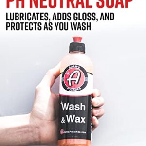 Adam's Wash & Wax 16oz - Car Wash Soap Infused with Pure Carnauba Car Wax Polymers | Paint Protection | Use in 5 Gallon Bucket Foam Cannon Foam Gun | RV, Boat, Marine Vehicle Wash