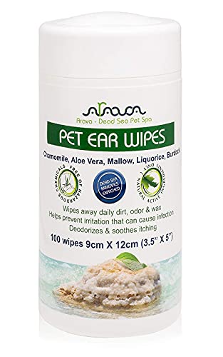 Ear Cleaner Wipes by Arava - for Dogs Cats Puppies & Kittens - 100 Count - Natural Medicated Cleansing Deodorizer - Removes Dirt Wax