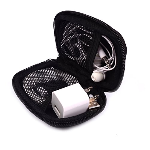 Jlyifan Headphone Earbuds Earphone Holder Pouch USB Cable Organizer Electronics Accessories Car Charger Coin Neoprene Soft Case Storage Bag for SD TF Card (Black)