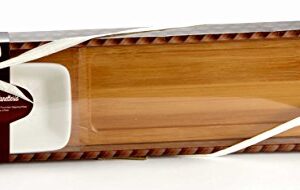 Artisano Designs La Panetteria Board with Dipping Dish Bread EVOO Serving Tray, Packaged Favor Dimensions Approx. 4.5” x 13" x 3.5" (11 x 33 x 9 cm). Bamboo 3.25" x 12.5" x 0.5" (8 x 32 cm x 1.2 cm