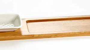 Artisano Designs La Panetteria Board with Dipping Dish Bread EVOO Serving Tray, Packaged Favor Dimensions Approx. 4.5” x 13" x 3.5" (11 x 33 x 9 cm). Bamboo 3.25" x 12.5" x 0.5" (8 x 32 cm x 1.2 cm