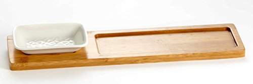 Artisano Designs La Panetteria Board with Dipping Dish Bread EVOO Serving Tray, Packaged Favor Dimensions Approx. 4.5” x 13" x 3.5" (11 x 33 x 9 cm). Bamboo 3.25" x 12.5" x 0.5" (8 x 32 cm x 1.2 cm