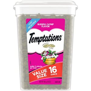 temptations classic crunchy and soft cat treats blissful catnip flavor, 16 oz. tub