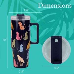 Mary Square Leader of the Pack Leopard Navy 30 ounce Stainless Steel Water Tumbler with Handle