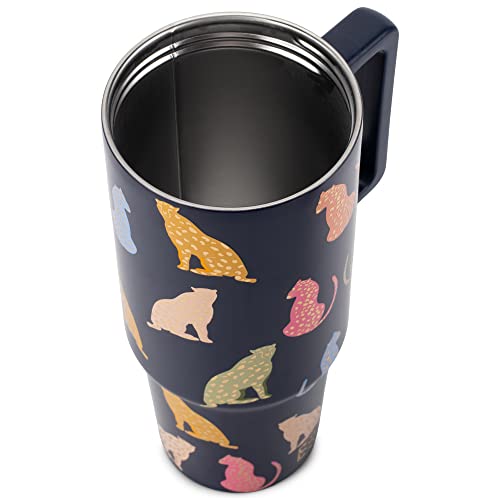 Mary Square Leader of the Pack Leopard Navy 30 ounce Stainless Steel Water Tumbler with Handle