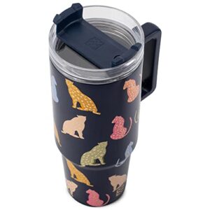 Mary Square Leader of the Pack Leopard Navy 30 ounce Stainless Steel Water Tumbler with Handle