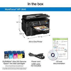 Epson WorkForce WF-3640A Wireless Color All-in-One Inkjet Printer with Scanner and Copier