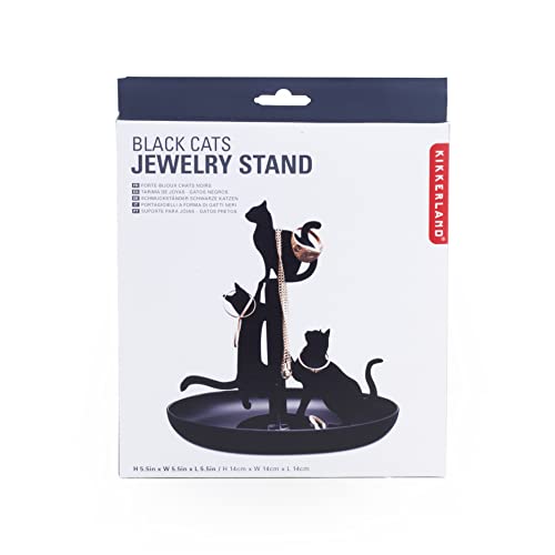 Kikkerland Black Cats Portable Handheld Compact Metal Steel Travel Organizer Jewelry Accessory Holder Storage Stand, for Bracelets, Earrings, Necklaces, Rings, Anklets