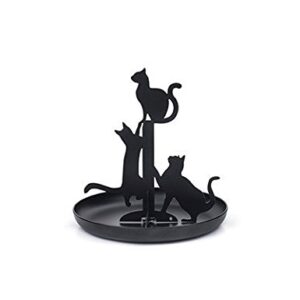 Kikkerland Black Cats Portable Handheld Compact Metal Steel Travel Organizer Jewelry Accessory Holder Storage Stand, for Bracelets, Earrings, Necklaces, Rings, Anklets