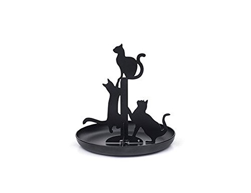 Kikkerland Black Cats Portable Handheld Compact Metal Steel Travel Organizer Jewelry Accessory Holder Storage Stand, for Bracelets, Earrings, Necklaces, Rings, Anklets