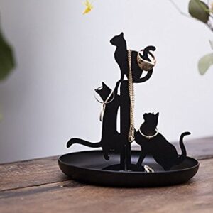 Kikkerland Black Cats Portable Handheld Compact Metal Steel Travel Organizer Jewelry Accessory Holder Storage Stand, for Bracelets, Earrings, Necklaces, Rings, Anklets