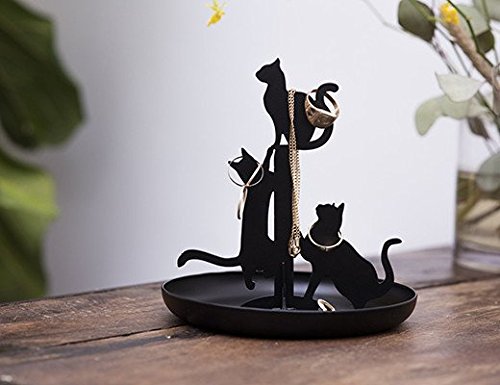 Kikkerland Black Cats Portable Handheld Compact Metal Steel Travel Organizer Jewelry Accessory Holder Storage Stand, for Bracelets, Earrings, Necklaces, Rings, Anklets