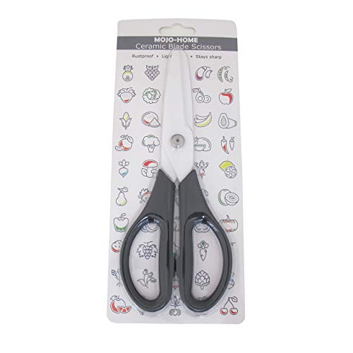 MOJO-HOME Ceramic Scissors Kitchen Utility Office Classroom Cooking Scissors Shears - White Blade/Black Handle