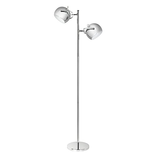 Globe Electric 12807 Miles 2-Light Adjustable Head Floor Lamp, On/Off Switch, Chrome Finish