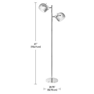 Globe Electric 12807 Miles 2-Light Adjustable Head Floor Lamp, On/Off Switch, Chrome Finish