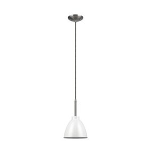 globe electric rickon 1-light pendant, white finish, brushed steel accent, designer chevron fabric cord, 65621