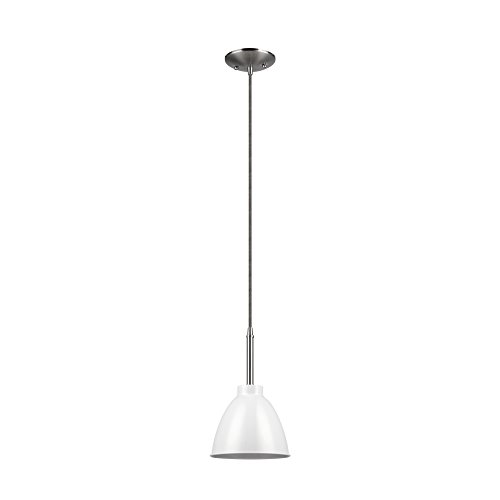 Globe Electric Rickon 1-Light Pendant, White Finish, Brushed Steel Accent, Designer Chevron Fabric Cord, 65621