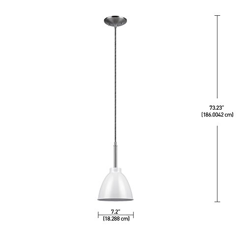 Globe Electric Rickon 1-Light Pendant, White Finish, Brushed Steel Accent, Designer Chevron Fabric Cord, 65621