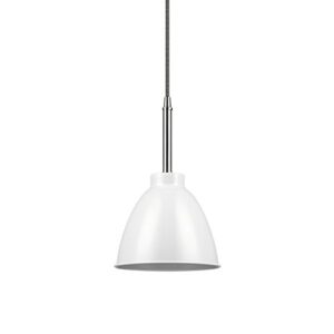 Globe Electric Rickon 1-Light Pendant, White Finish, Brushed Steel Accent, Designer Chevron Fabric Cord, 65621