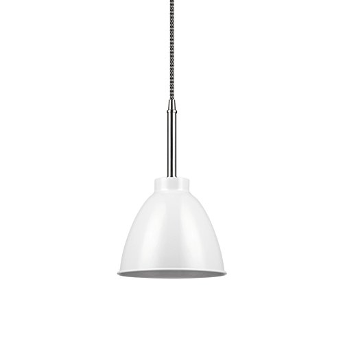 Globe Electric Rickon 1-Light Pendant, White Finish, Brushed Steel Accent, Designer Chevron Fabric Cord, 65621