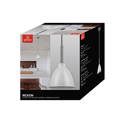 Globe Electric Rickon 1-Light Pendant, White Finish, Brushed Steel Accent, Designer Chevron Fabric Cord, 65621