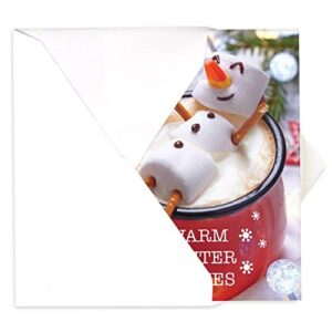 Cocoa Snowman Holiday Card Pack/Set of 25 Winter Wishes Cards/Hot Chocolate Marshmallows Design With Verse Inside/Christmas Cards With Envelopes