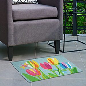 Jellybean Tulips & Dragonflies Indoor/Outdoor Machine Washable 20" x 30" Accent Rug