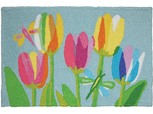 Jellybean Tulips & Dragonflies Indoor/Outdoor Machine Washable 20" x 30" Accent Rug