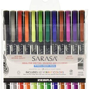 ZEBRA Sarasa Porous Pen.8 mm, Fine, Assorted Ink, 12/Set (67012)