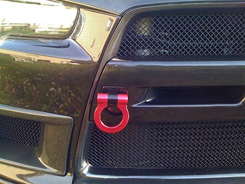 iJDMTOY Red Track Racing Style Tow Hook Ring Compatible With 2008-2016 Mitsubishi Lancer Evolution Evo X 10 (CZ4A), Made of Lightweight Aluminum